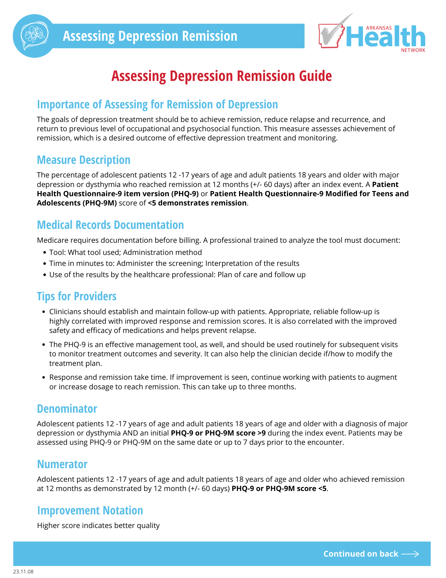 Quality Metric Guides - Arkansas Health Network